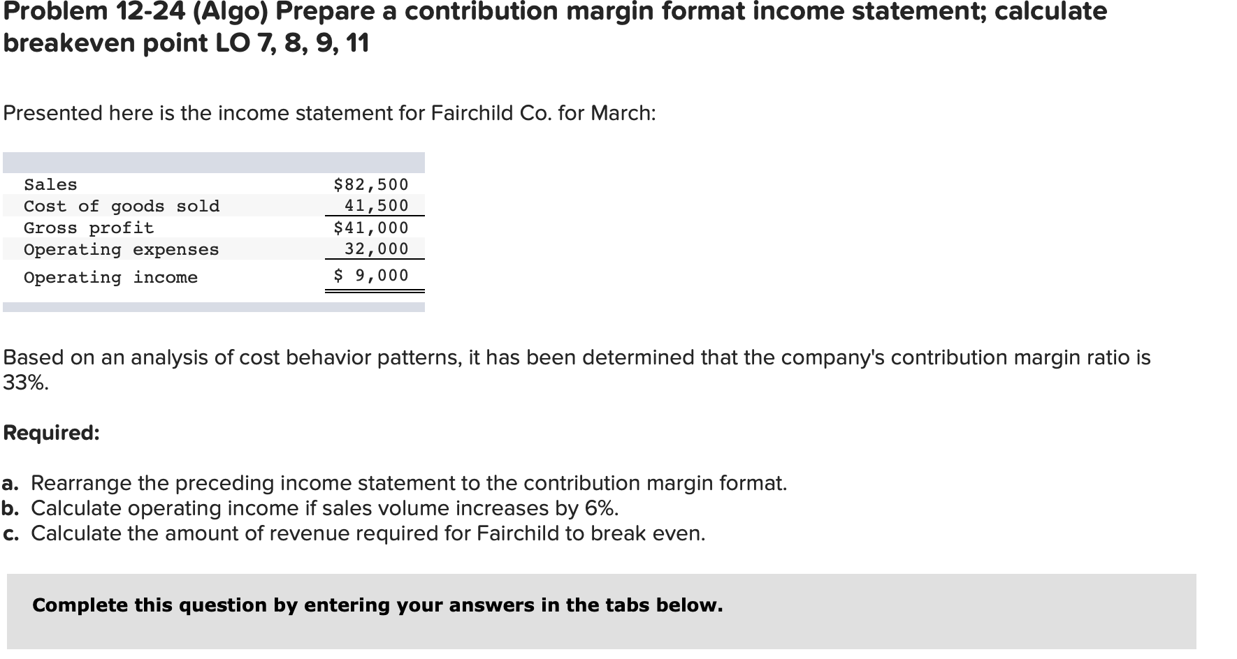 Solved Problem 12-24 (Algo) Prepare a contribution margin | Chegg.com