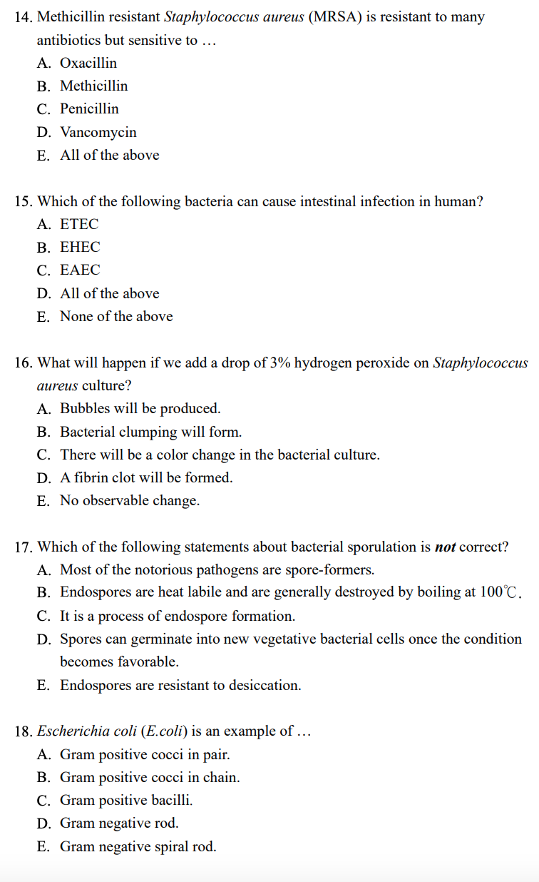 Solved 14. Methicillin resistant Staphylococcus aureus | Chegg.com