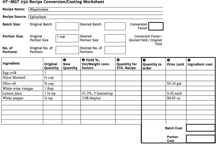 Recipe Conversion Worksheets