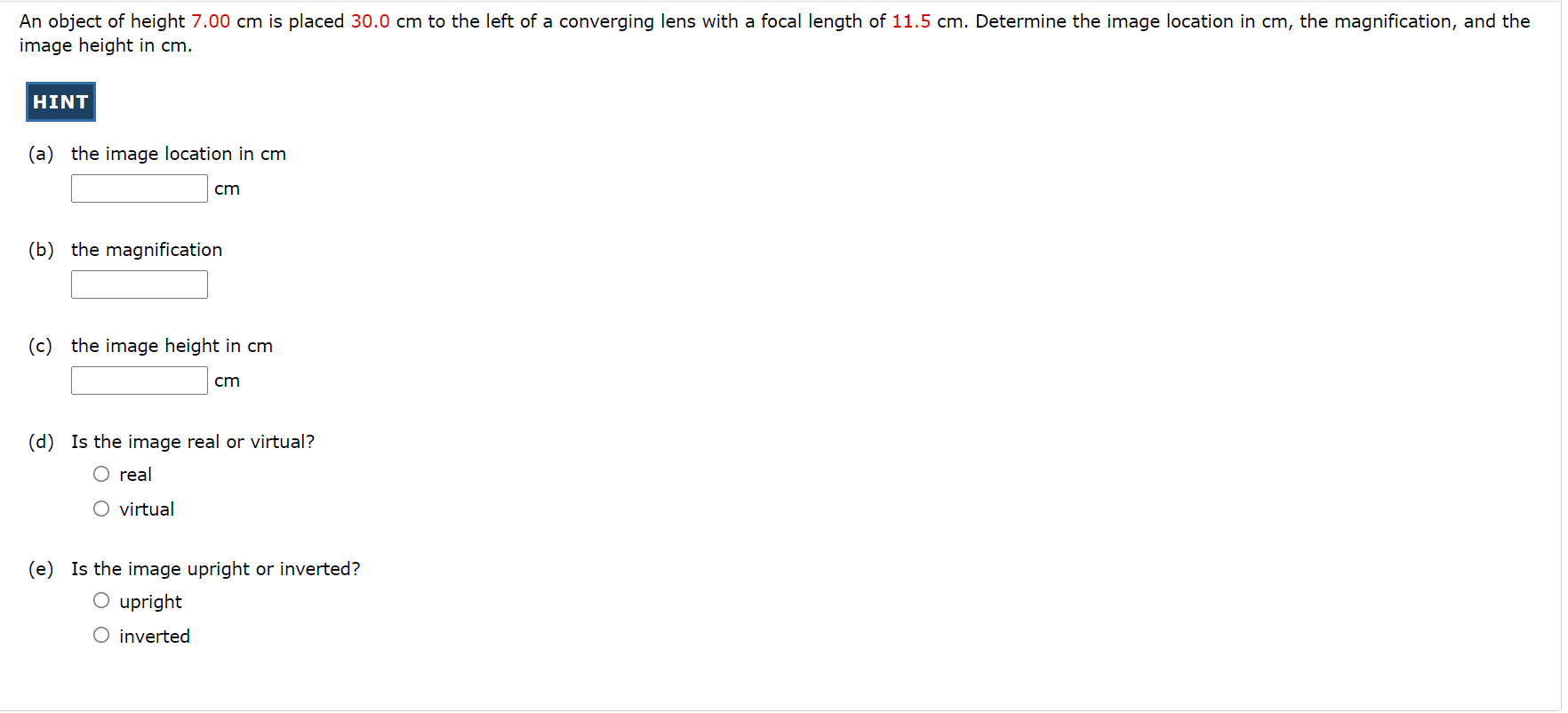 Solved An object of height 7.00 cm is placed 30.0 cm to the | Chegg.com
