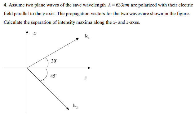 Solved 4. Assume two plane waves of the save wavelength | Chegg.com