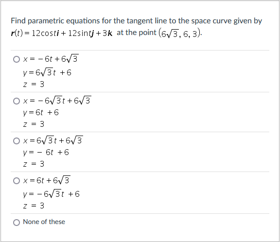Solved Find parametric equations for the tangent line to the | Chegg.com