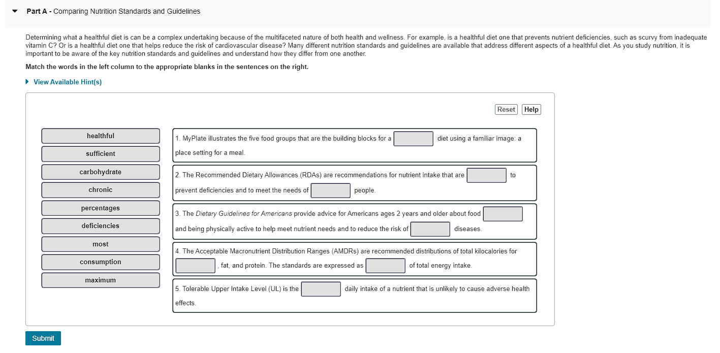 Solved Part A - ﻿Comparing Nutrition Standards and | Chegg.com