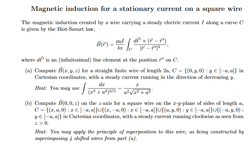 Solved Magnetic induction for a stationary current on a | Chegg.com