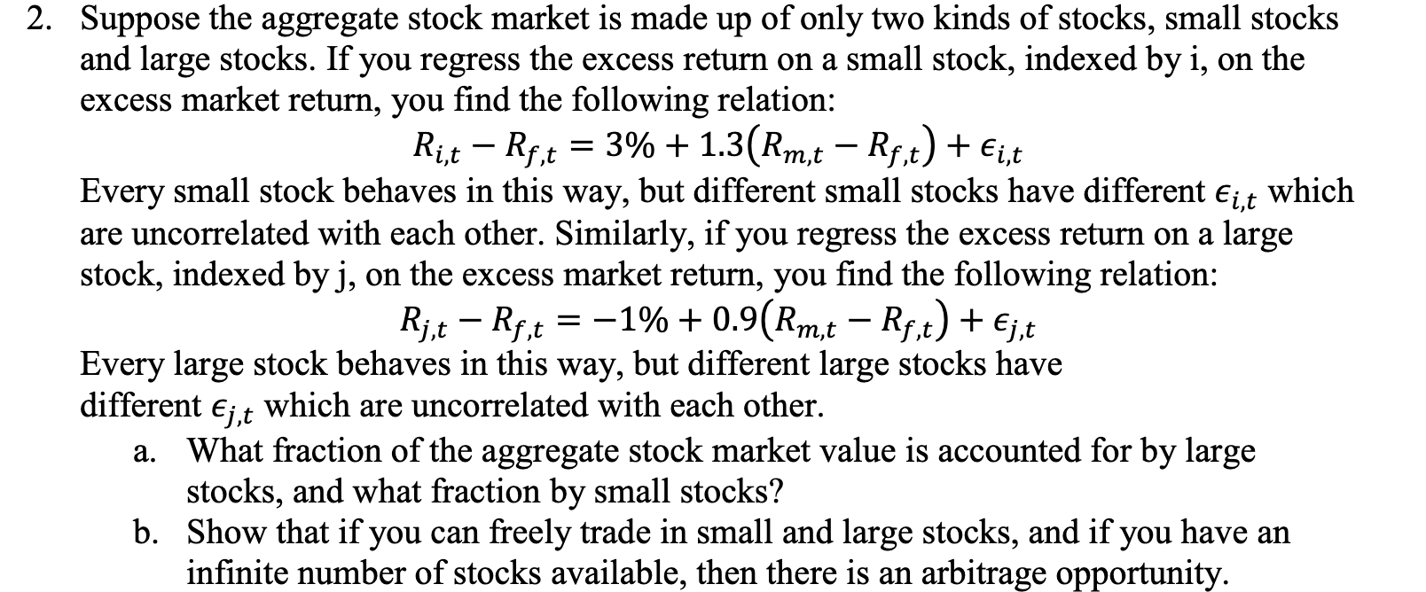 2. Suppose the aggregate stock market is made up of | Chegg.com