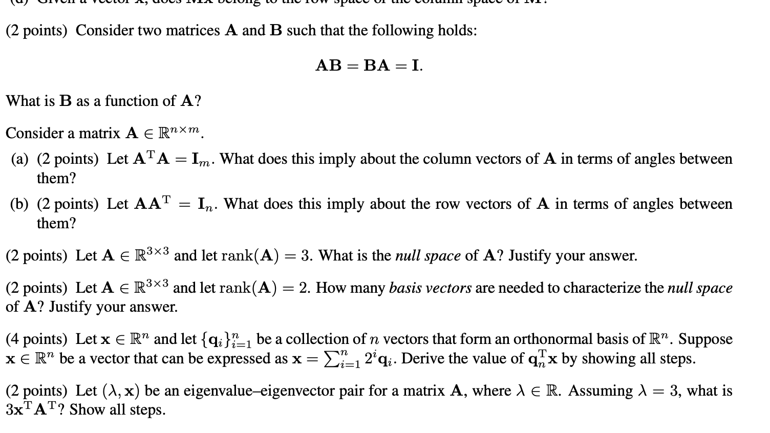Solved (2 points) Consider two matrices A and B such that | Chegg.com