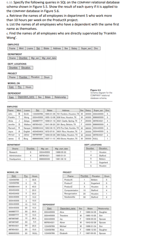 Solved 6 10 Specify The Following Queries In Sql On The