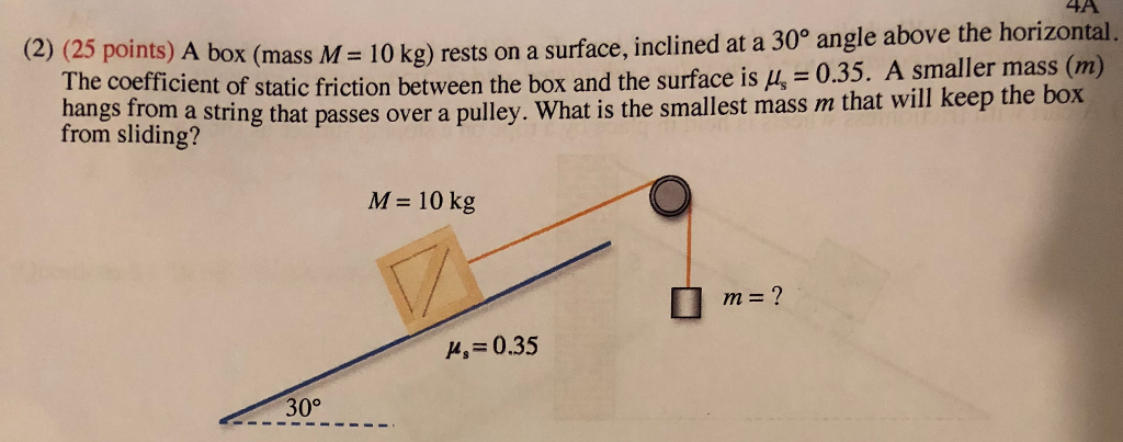 Solved A box (mass M= 10 kg) rests on a surface, inclined at | Chegg.com