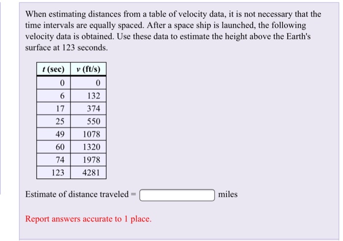Solved When estimating distances from a table of velocity | Chegg.com