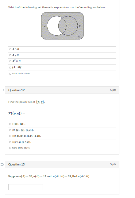 Solved Which of the following set theoretic expressions has | Chegg.com
