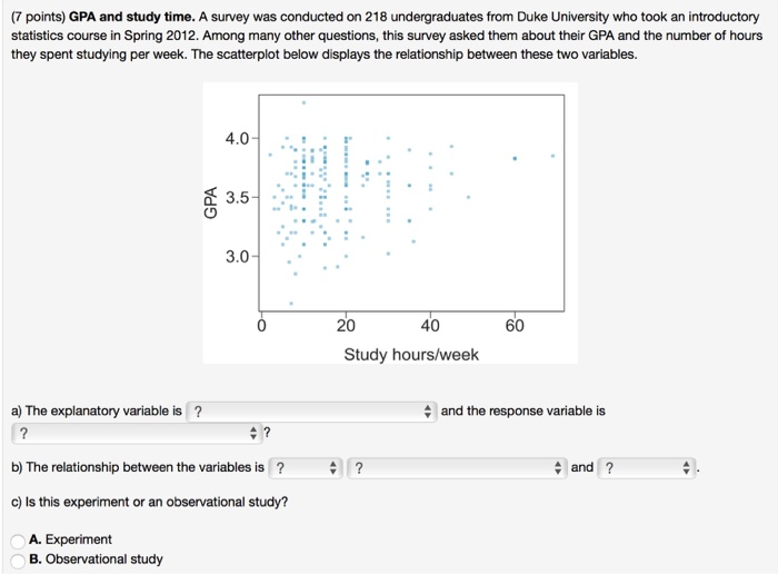 Solved (7 points) GPA and study time. A survey was conducted | Chegg.com