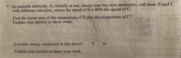 Solved 7. An unstable molecule, A, initially at rest, decays | Chegg.com