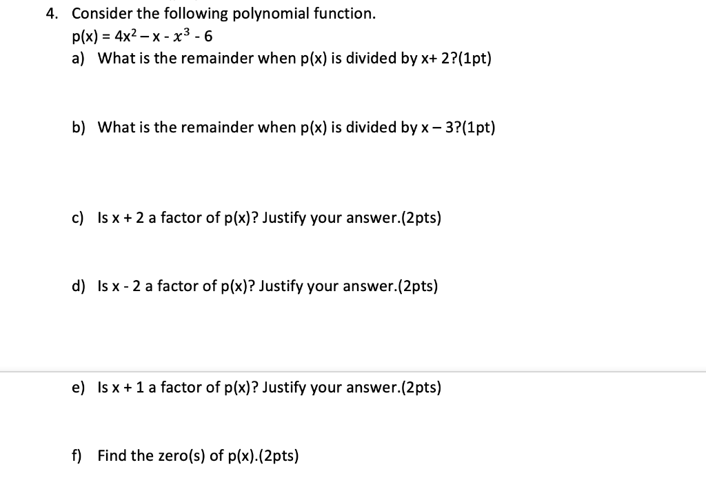 Solved 4. Consider the following polynomial function. p(x) = | Chegg.com