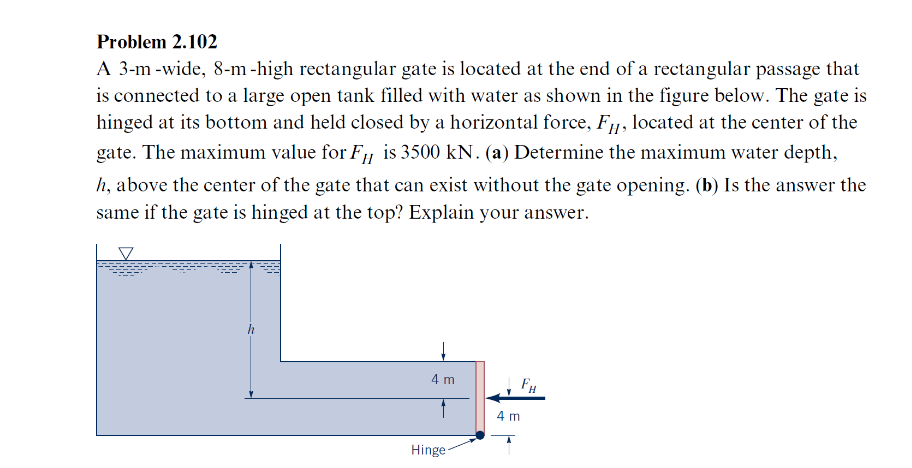 Solved Problem 2.102 A 3-m -wide, 8-m-high rectangular gate | Chegg.com