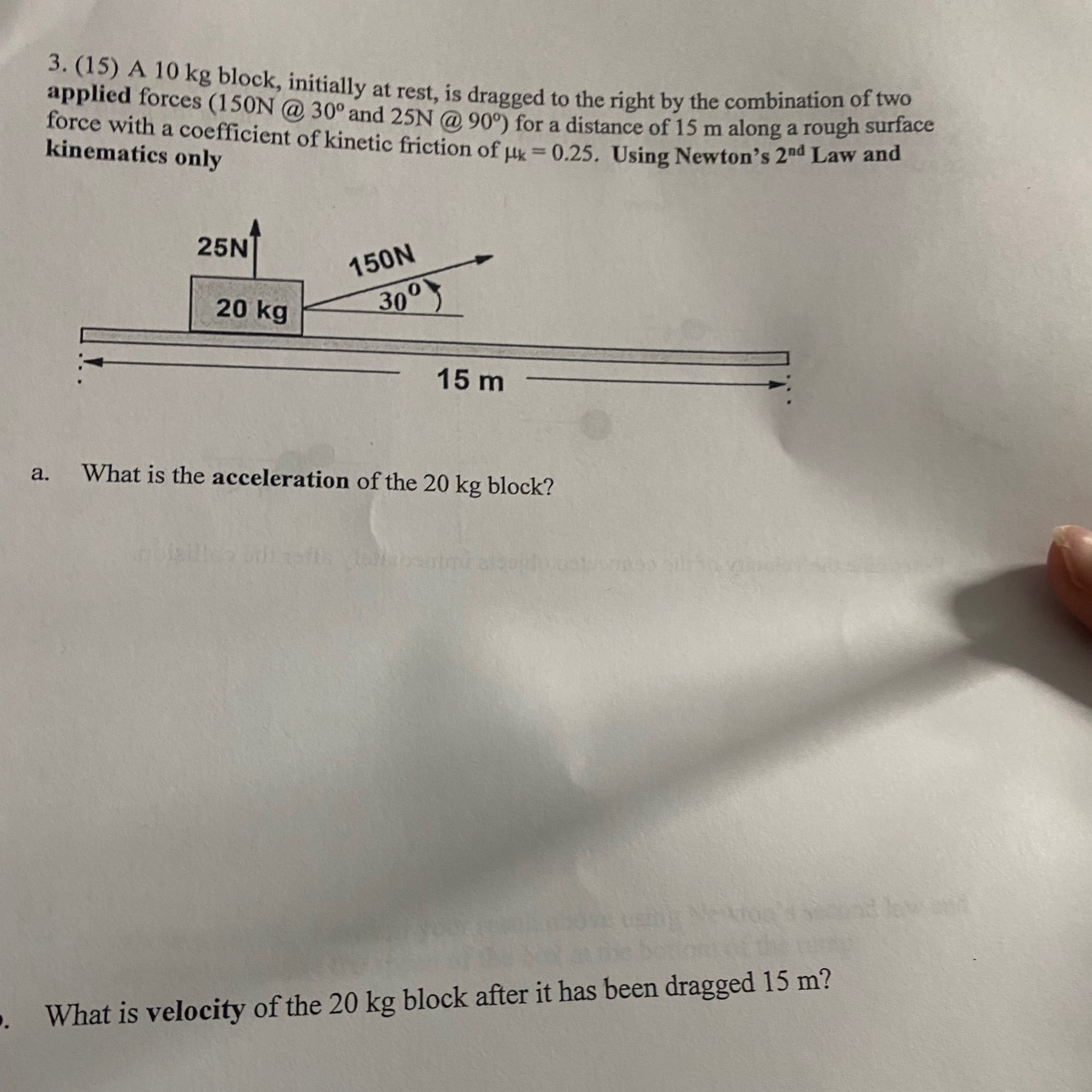 Solved 3. (15) A 10 kg block, initially at rest, is dragged | Chegg.com