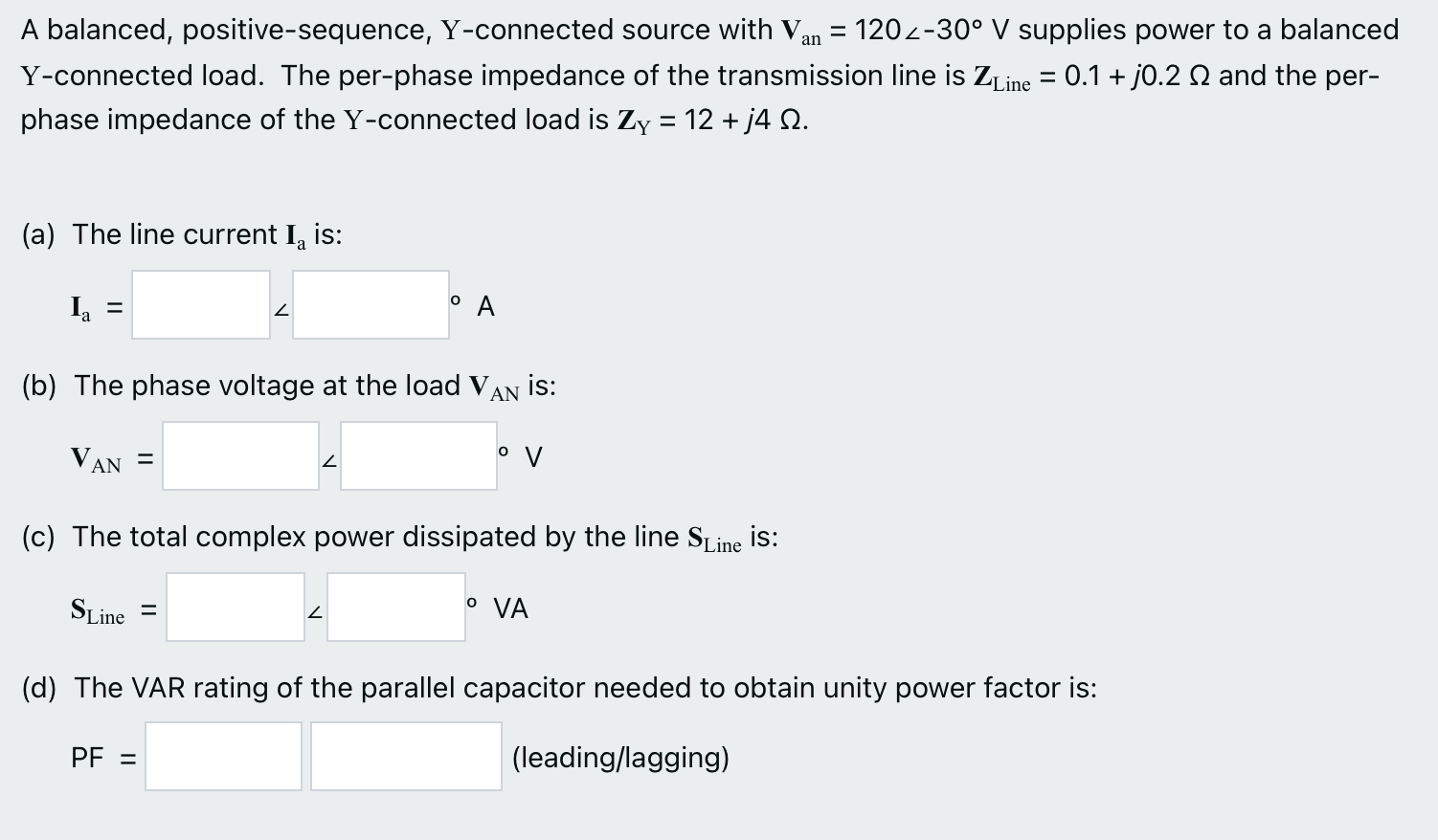 Solved A balanced, positive-sequence, Y-connected source | Chegg.com