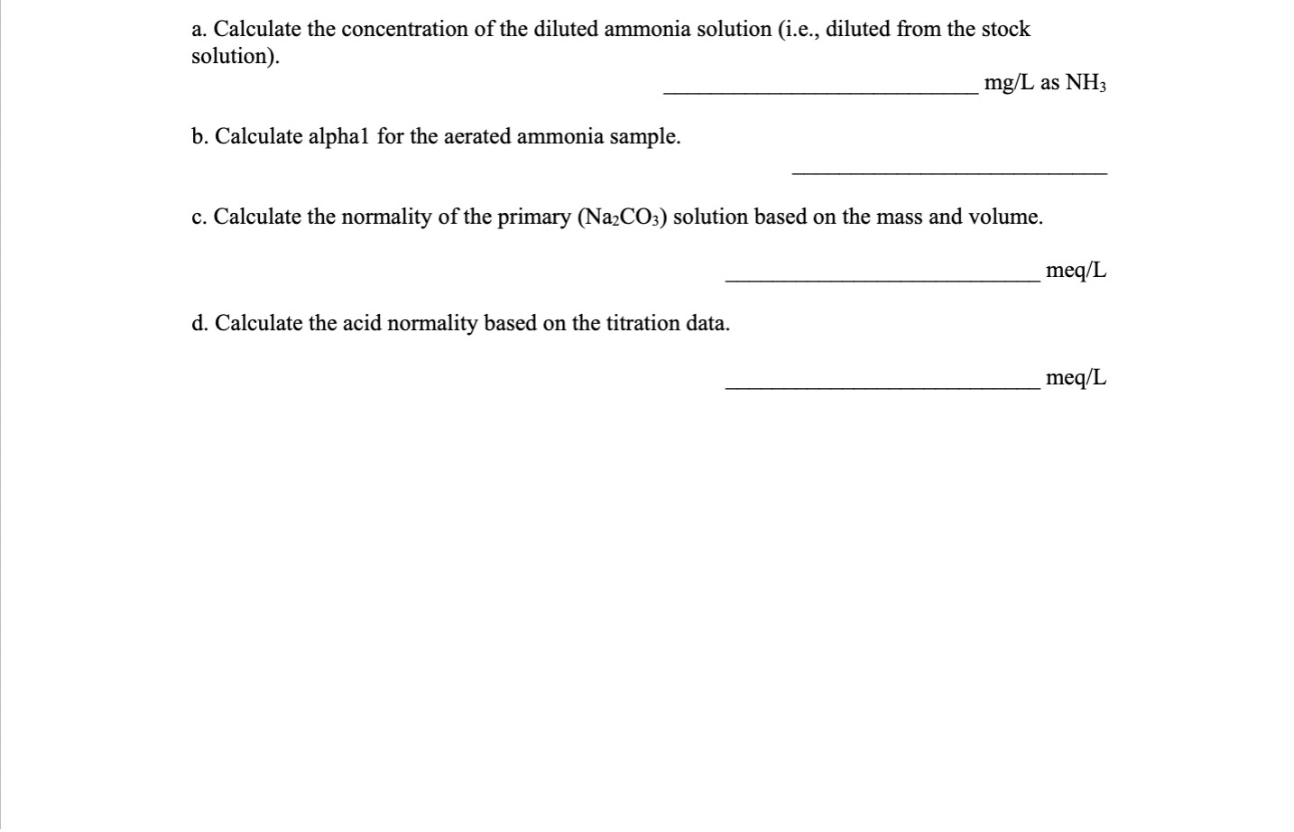 Solved a. Calculate the concentration of the diluted ammonia | Chegg.com