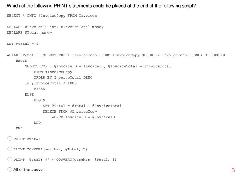 Solved Which of the following PRINT statements could be | Chegg.com