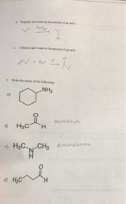 Solved Propene and water in the present of an acid d. HP CH | Chegg.com