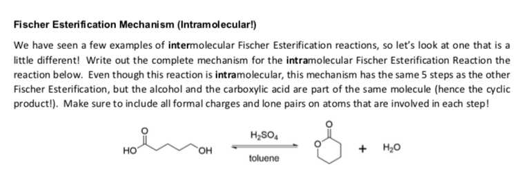Solved Fischer Esterification Mechanism (Intramolecular!) We | Chegg.com