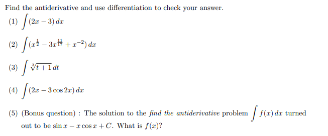 Solved Find the antiderivative and use differentiation to | Chegg.com