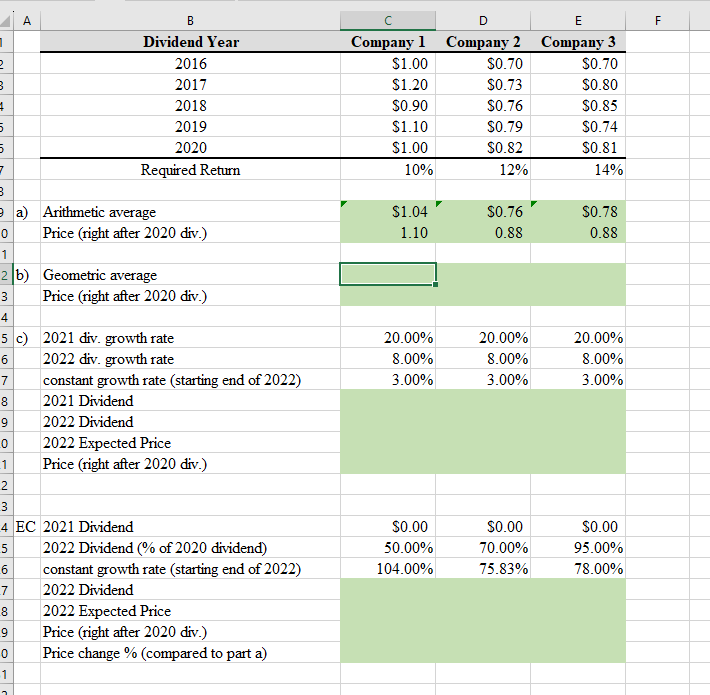 using excel, please fill in the green colored cells. | Chegg.com