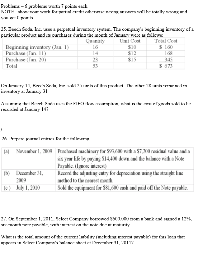 Solved Problems -6 problems worth 7 points each NOTE- show | Chegg.com