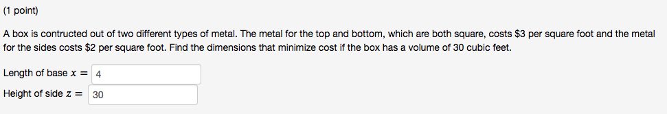 Solved 1 point A box is contructed out of two different | Chegg.com