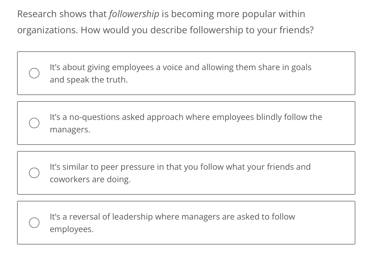 Solved Research shows that followership is becoming more | Chegg.com