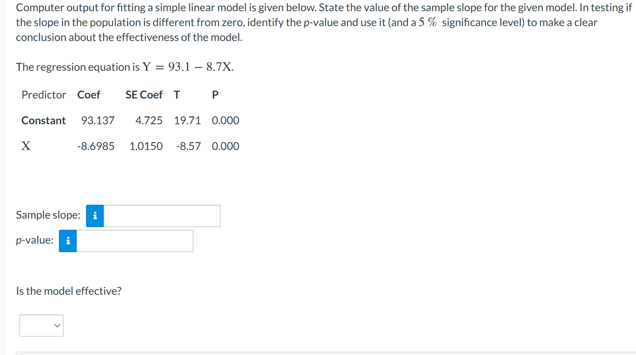 Solved Computer output for fitting a simple linear model is | Chegg.com