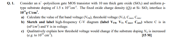 Solved Consider an n+ -polysilicon gate MOS transistor with | Chegg.com