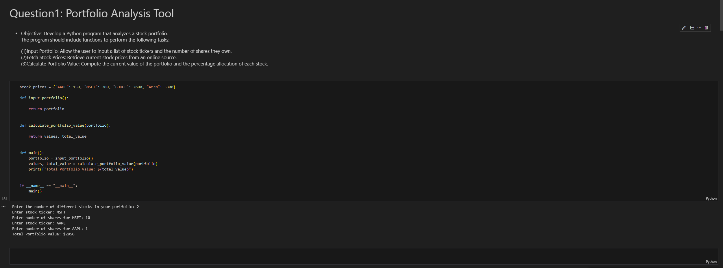 Solved Question1: Portfolio Analysis ToolObjective: Develop | Chegg.com