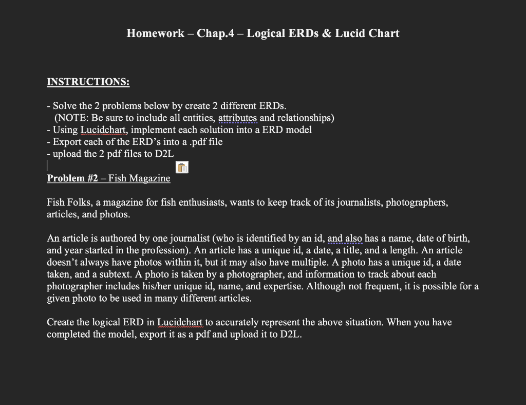 Solved Homework – Chap.4 - Logical ERDs & Lucid Chart | Chegg.com