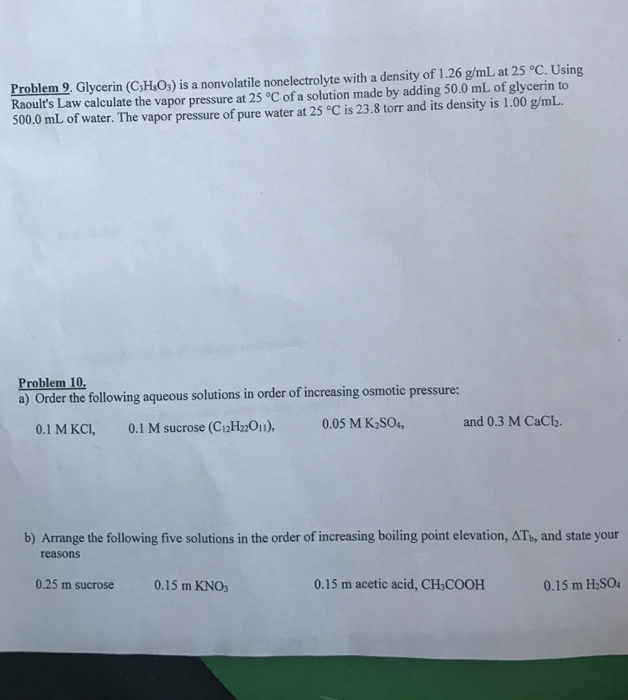 Solved Glycerin (C_3 H_8 O_3) is a nonvolatile | Chegg.com