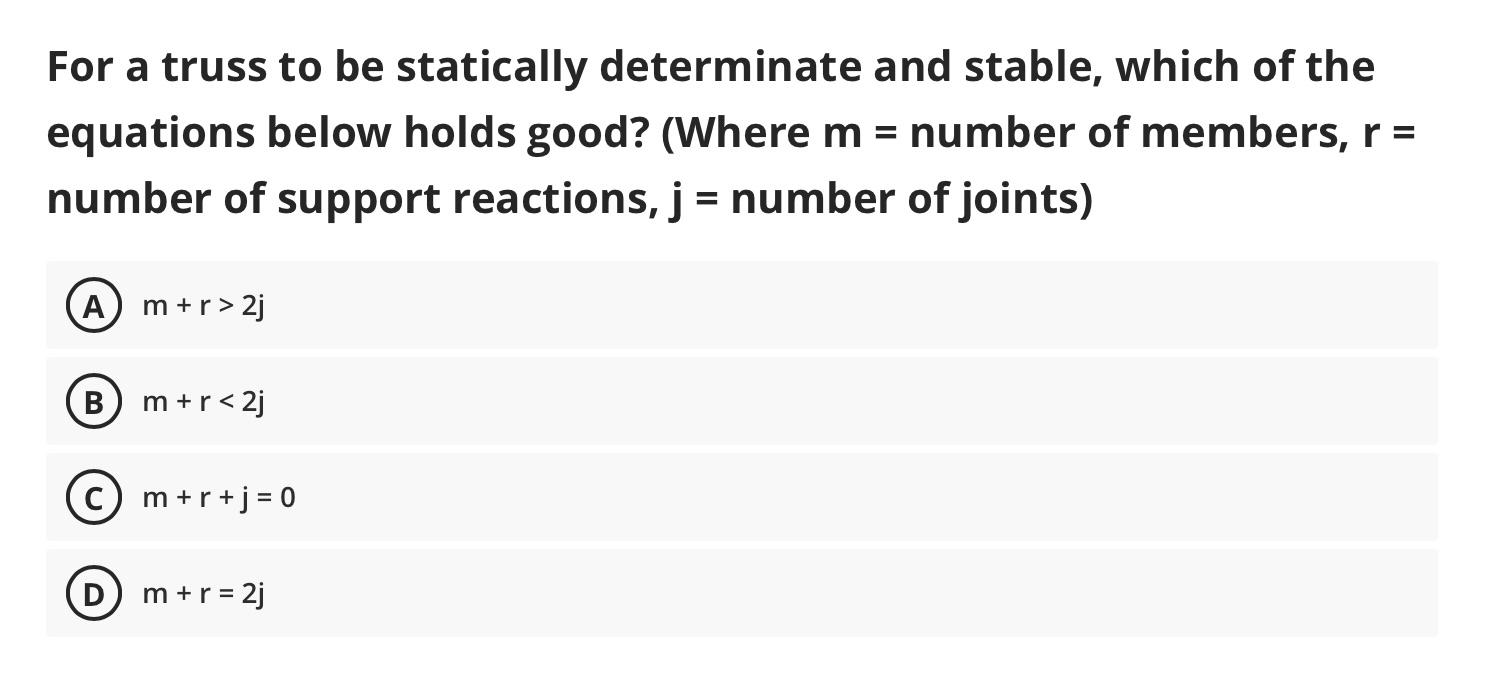 Solved For a truss to be statically determinate and stable, | Chegg.com