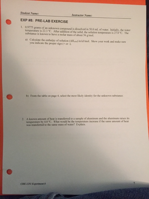 Solved Student Name: EXP #8: PRE-LAB EXERCISE 1. 0.9775 | Chegg.com