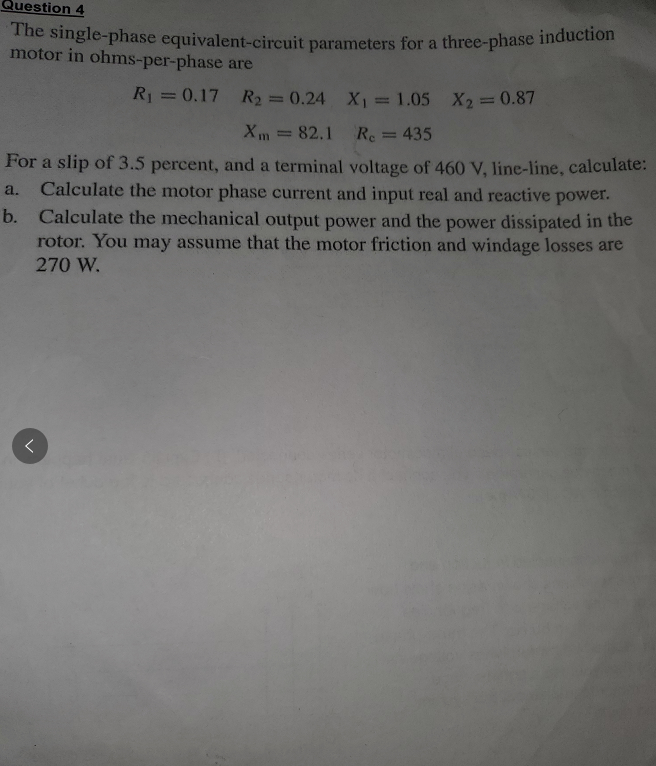 Solved Question 4 - The single-phase equivalent-circuit | Chegg.com