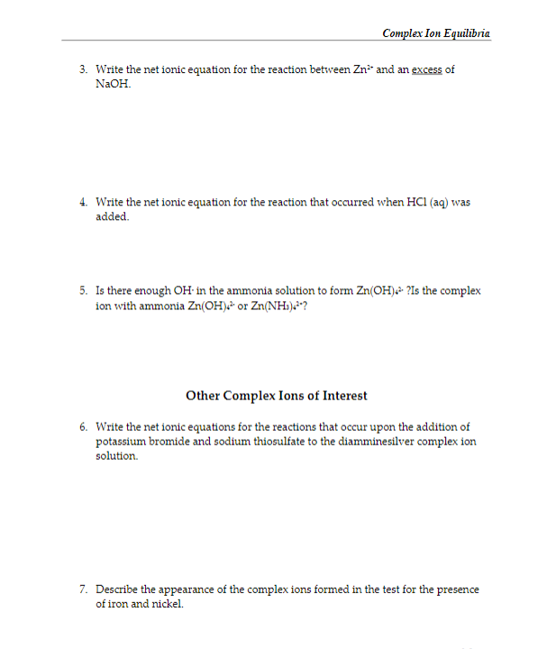 Solved Complex Ion Equilibria Report 6 Complex lon | Chegg.com