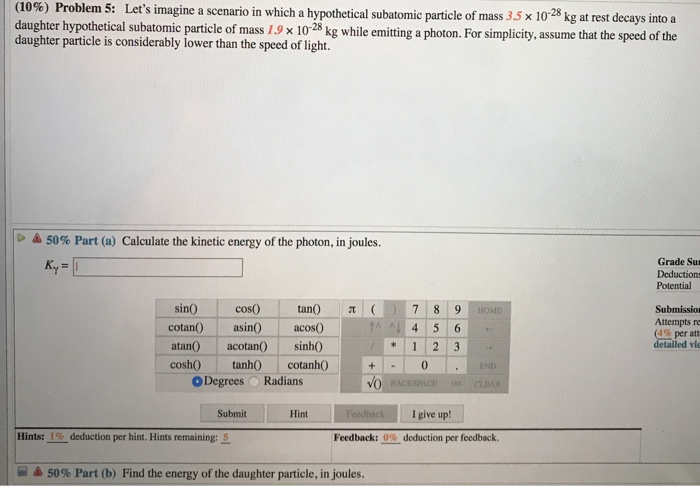 Solved daughter hypothetical subatomic particle of mass | Chegg.com