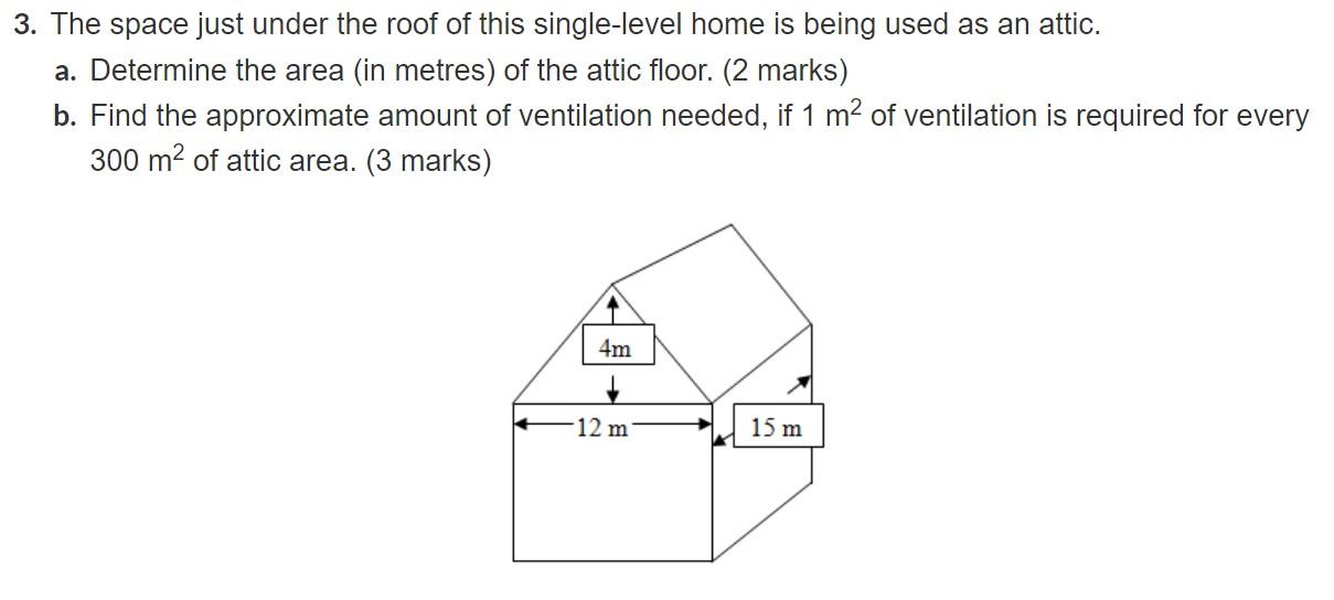 Solved 3. The space just under the roof of this single-level | Chegg.com
