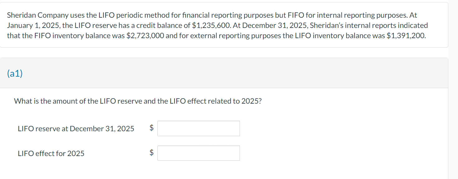 Solved Sheridan Company uses the LIFO periodic method for | Chegg.com