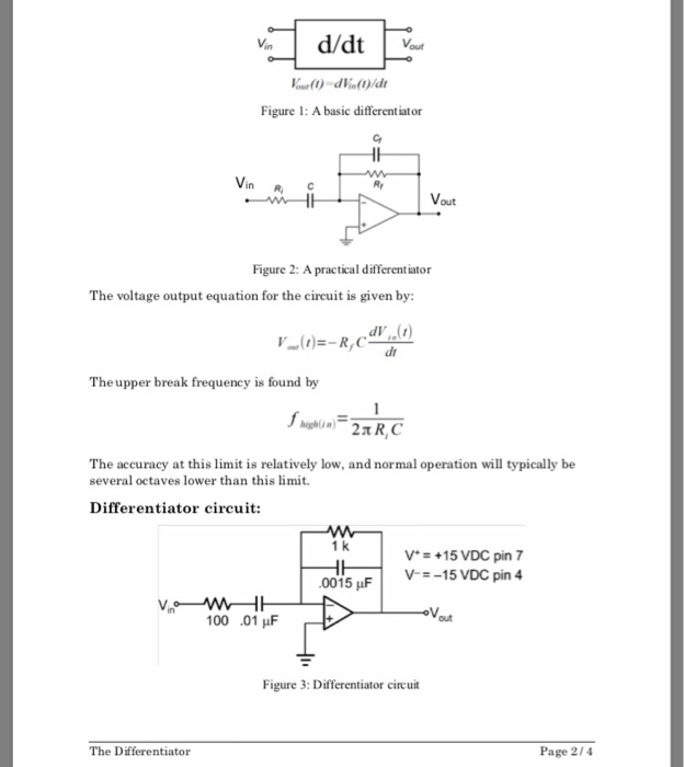 Solved Figure 1: A basic differentiator in R Rr out Figure | Chegg.com