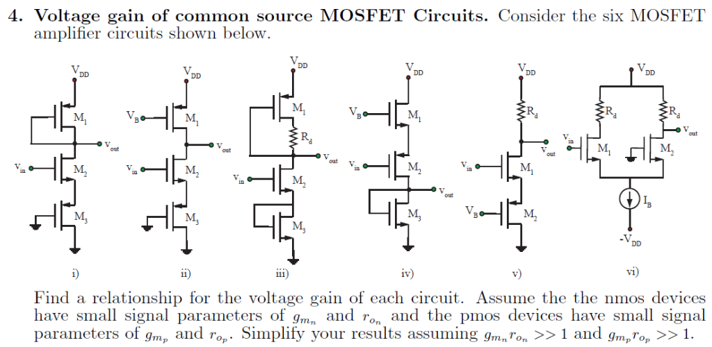 4. Voltage gain of common source MOSFET Circuits. | Chegg.com