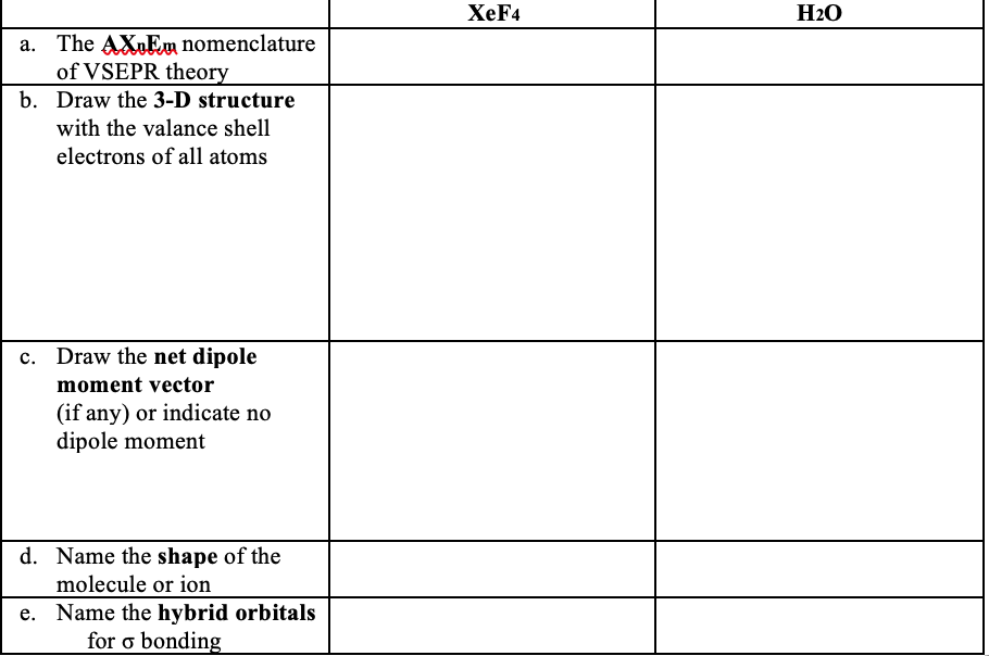 Solved XeF4 H2O a. The AXnEm nomenclature of VSEPR theory b. | Chegg.com