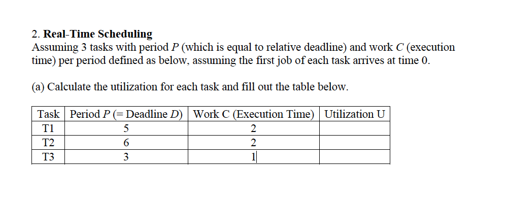 Solved 2. Real-Time Scheduling Assuming 3 tasks with period | Chegg.com