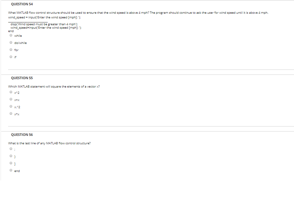Solved QUESTION 54 What MATLAB flow control structure should | Chegg.com