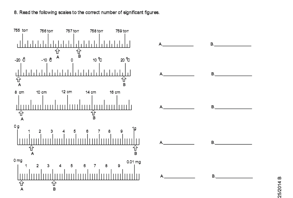 Solved 8. Read the following scales to the correct number of | Chegg.com