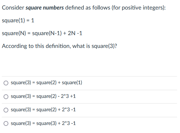 Solved Consider square numbers defined as follows (for | Chegg.com