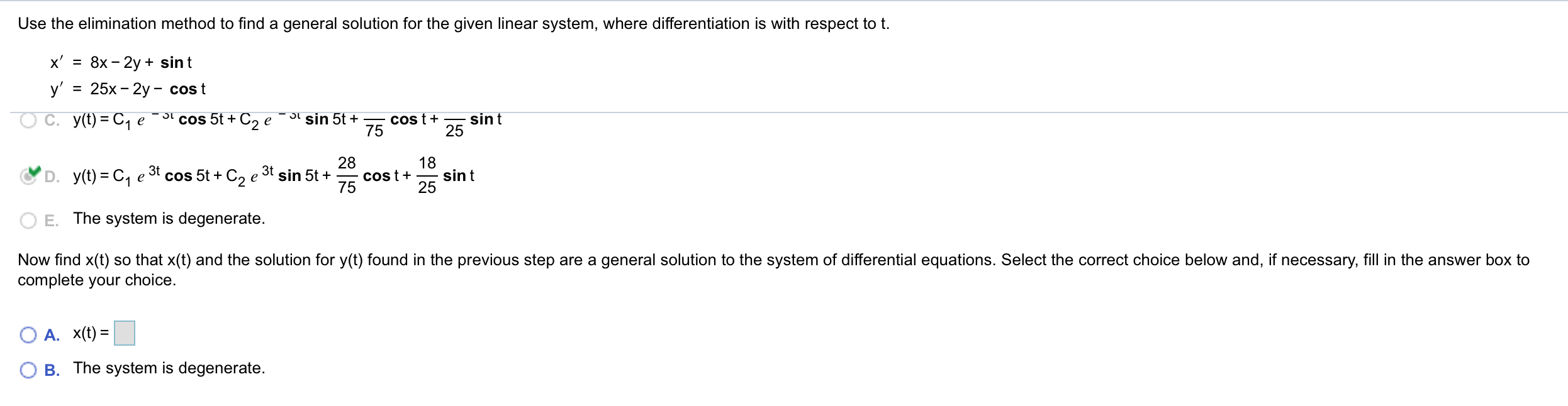 Solved Use the elimination method to find a general solution | Chegg.com