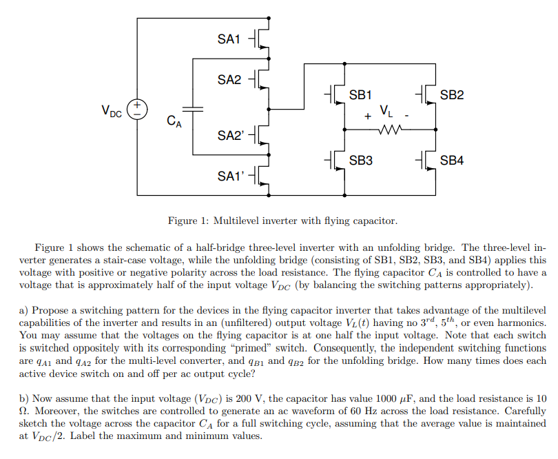 Figure 1: Multilevel inverter with flying capacitor. | Chegg.com